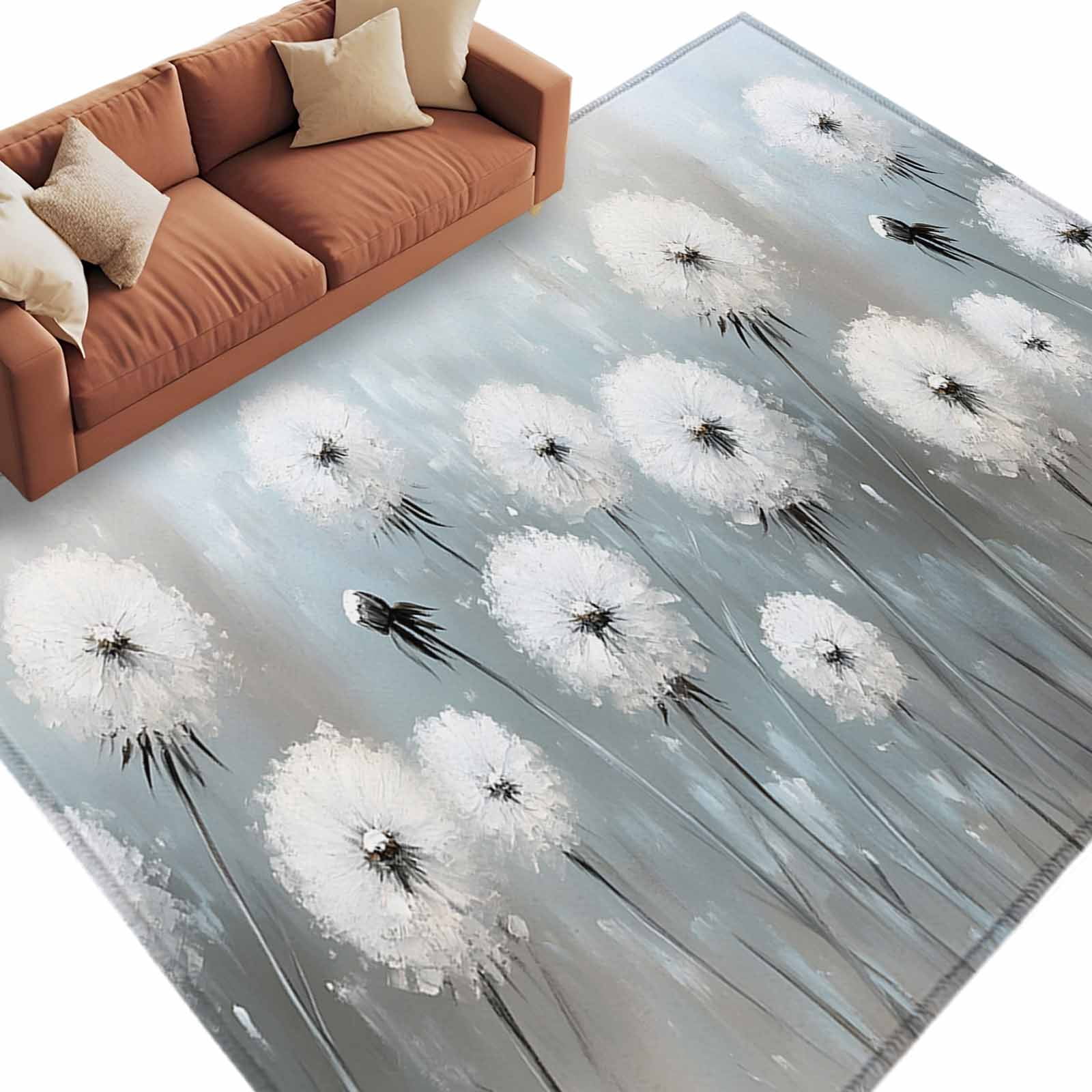 Area Rug 72×108in, Oil Painting Style Dandelion Floor Carpet Living ...
