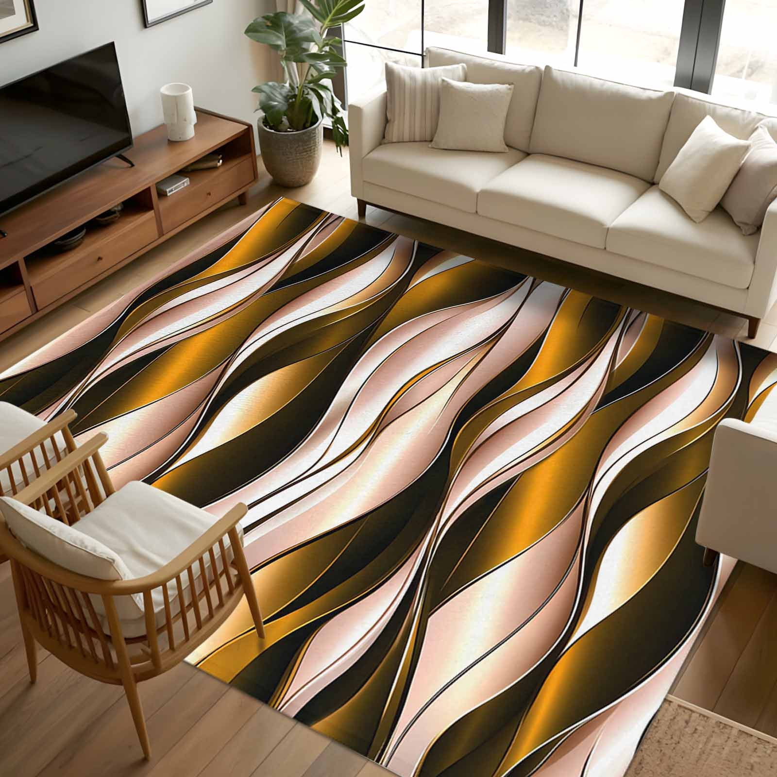 Area Rug 72×108in, Orange Gradient Stripe Floor Carpet Living Room Rug ...