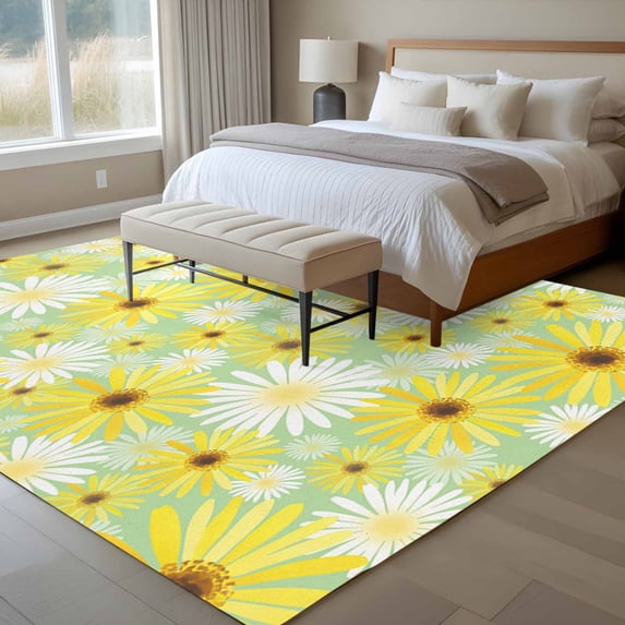 Area Rug 72×108in, Pastoral Yellow White Floral Floor Carpet Living ...