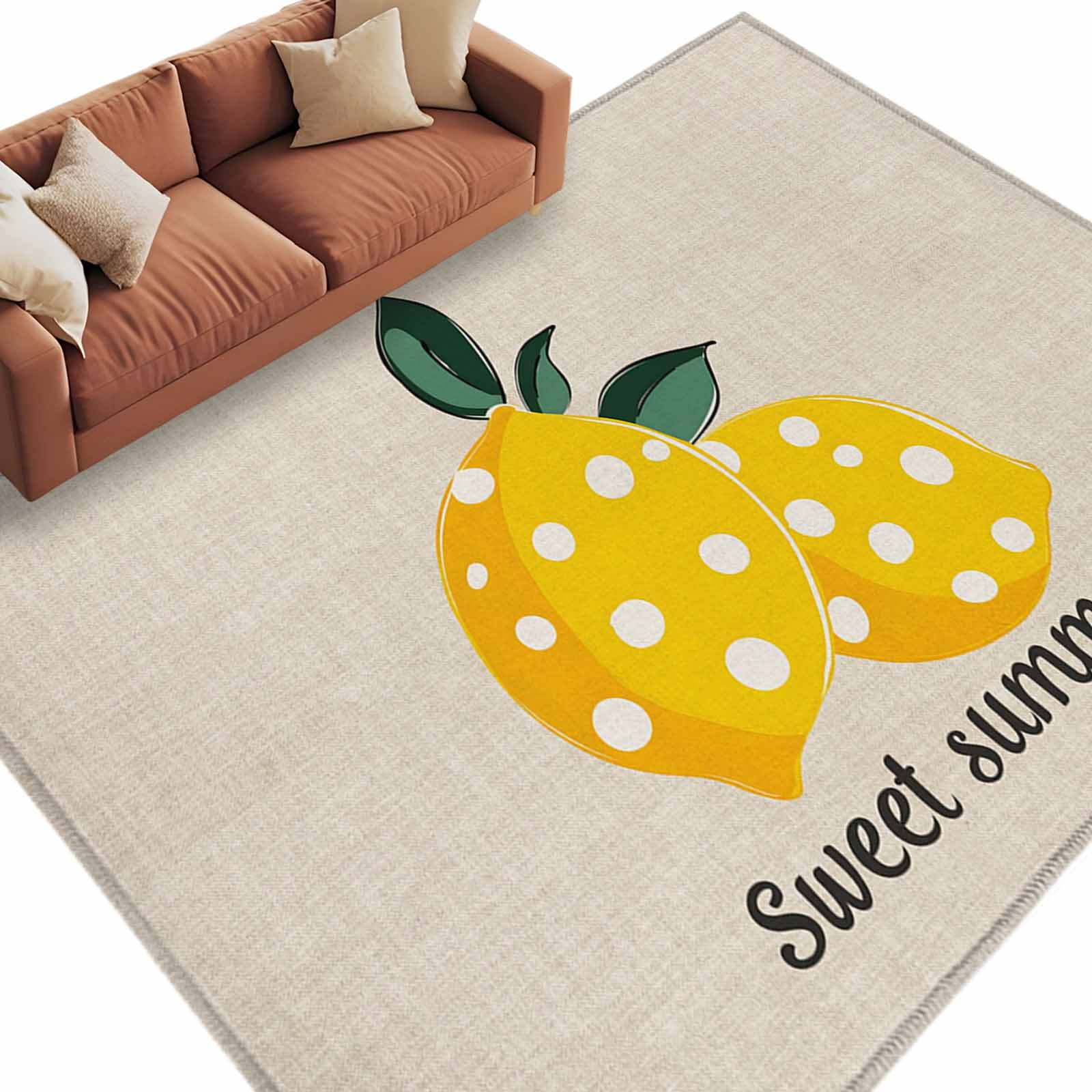 Area Rug 72×108in, Retro Watercolor Farm Lemon Floor Carpet Living Room ...