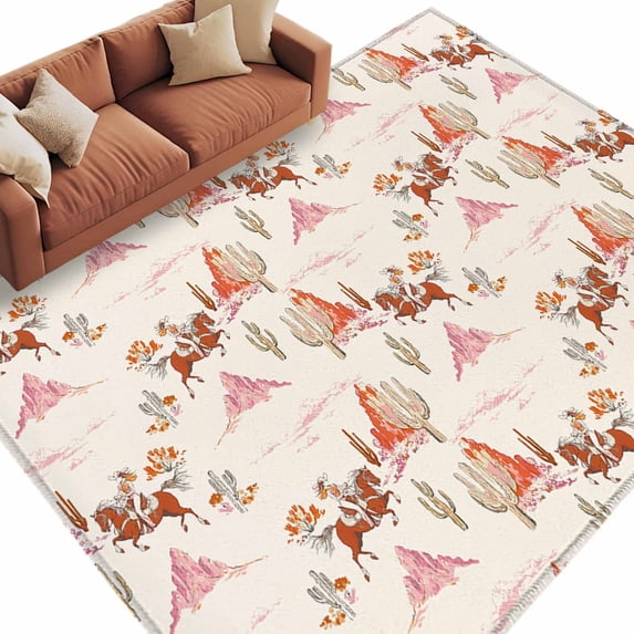 Area Rug 72×108in, Retro Western Ethnic Cowboy Cactus Floor Carpet ...
