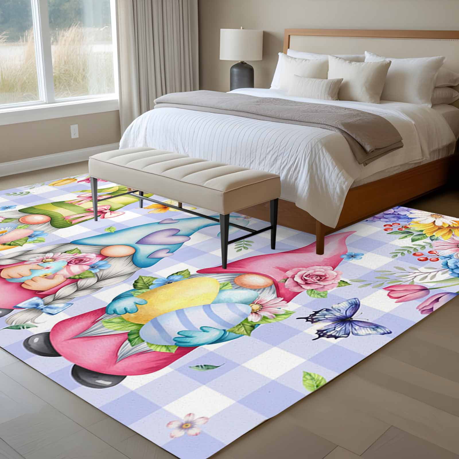 Area Rug 72×108in, Rustic Dwarf Easter Egg Flower Floor Carpet Living ...