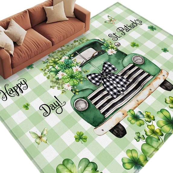 Area Rug 72×108in, Rustic Truck Shamrock Butterfly Floor Carpet Living ...
