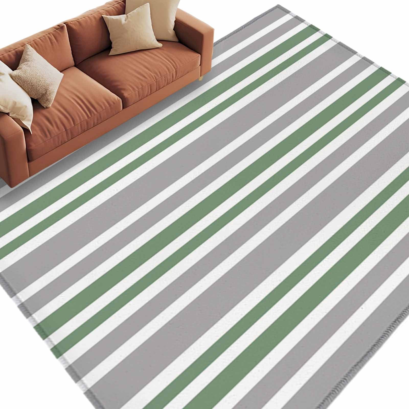 Area Rug 72×108in, Sage Green Grey Horizontal Stripes Floor Carpet ...