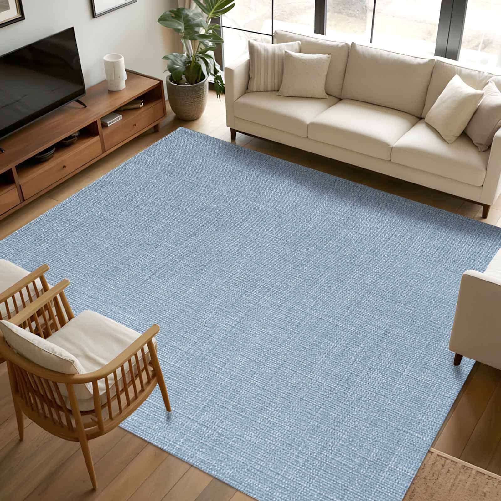 Area Rug 72×108in, Sky Blue Solid Color Floor Carpet Living Room Rug ...