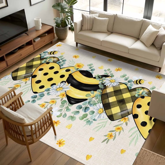 Area Rug 72×108in, Spring Daisy Flower Bee Floor Carpet Living Room Rug ...