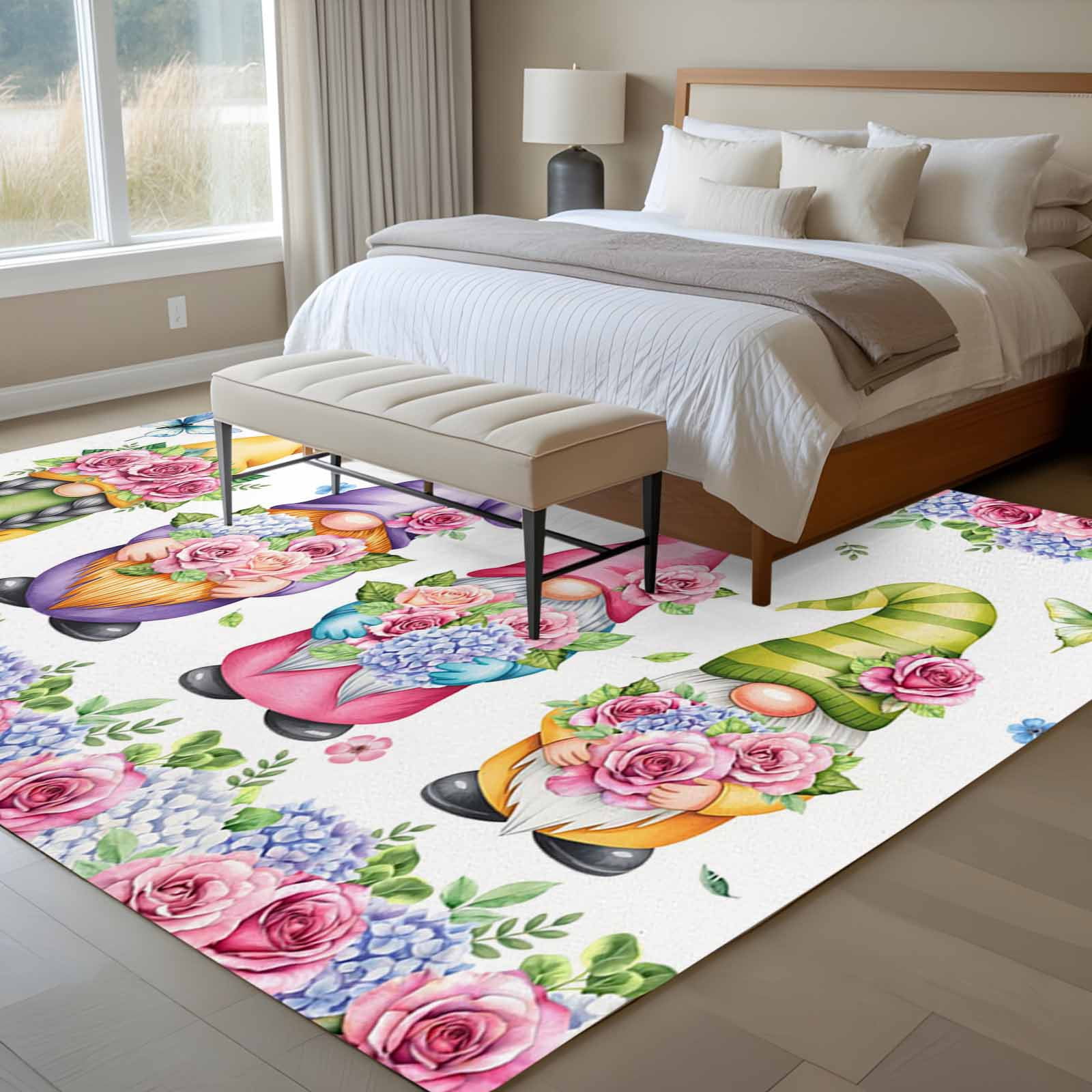 Area Rug 72×108in, Spring Dwarf Rose Hydrangea Leaf Floor Carpet Living ...