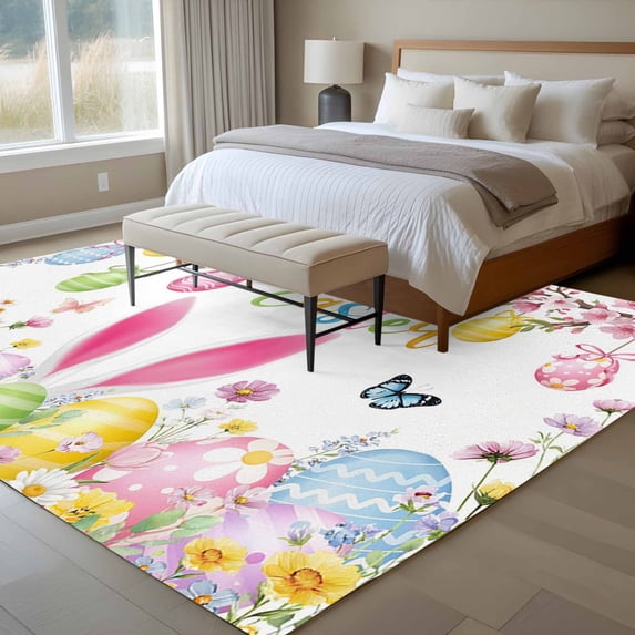 Area Rug 72×108in, Spring Easter Eggs Bunny Ears Floor Carpet Living ...