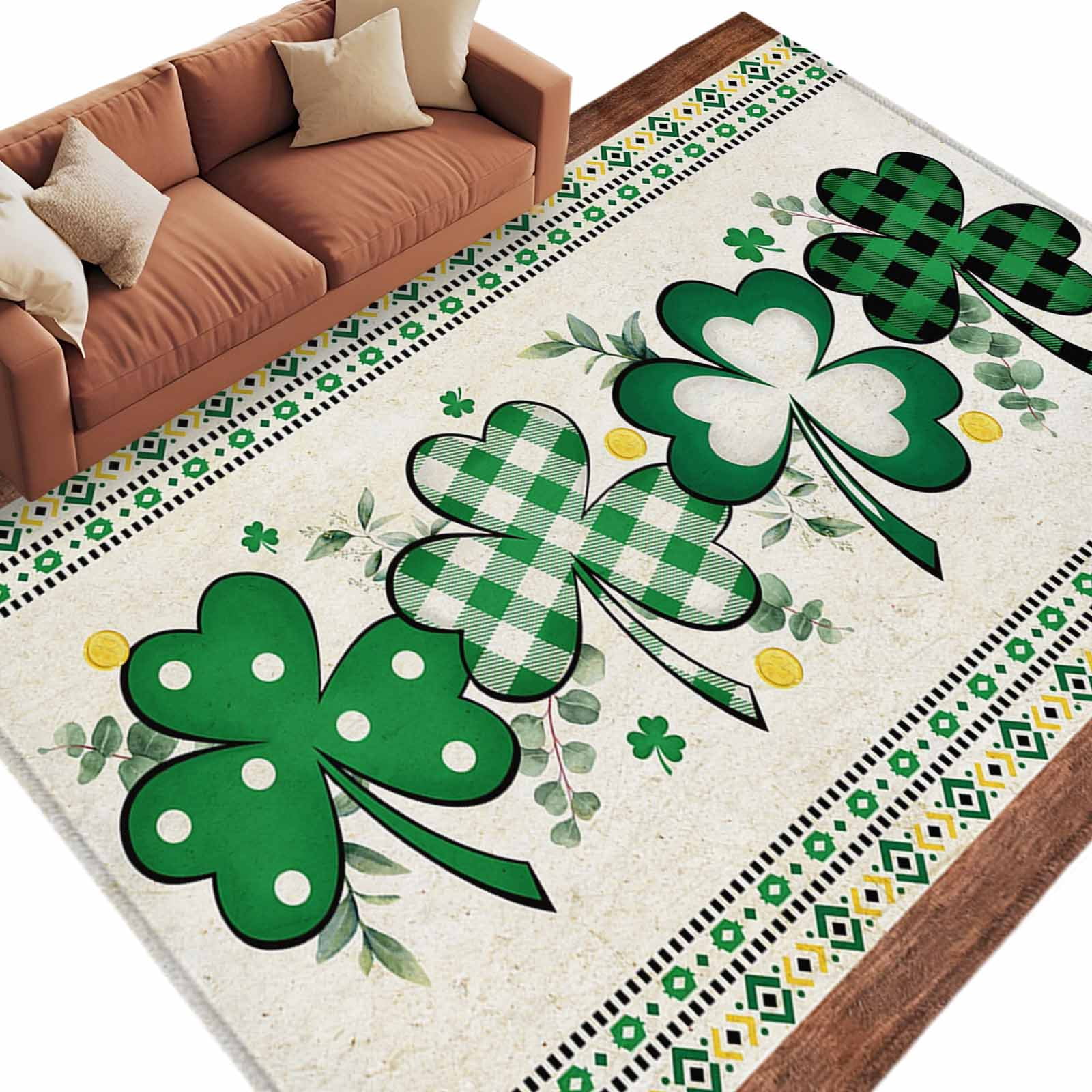 Area Rug 72×108in, St. Patrick Botanical Clovers Leaves Floor Carpet ...
