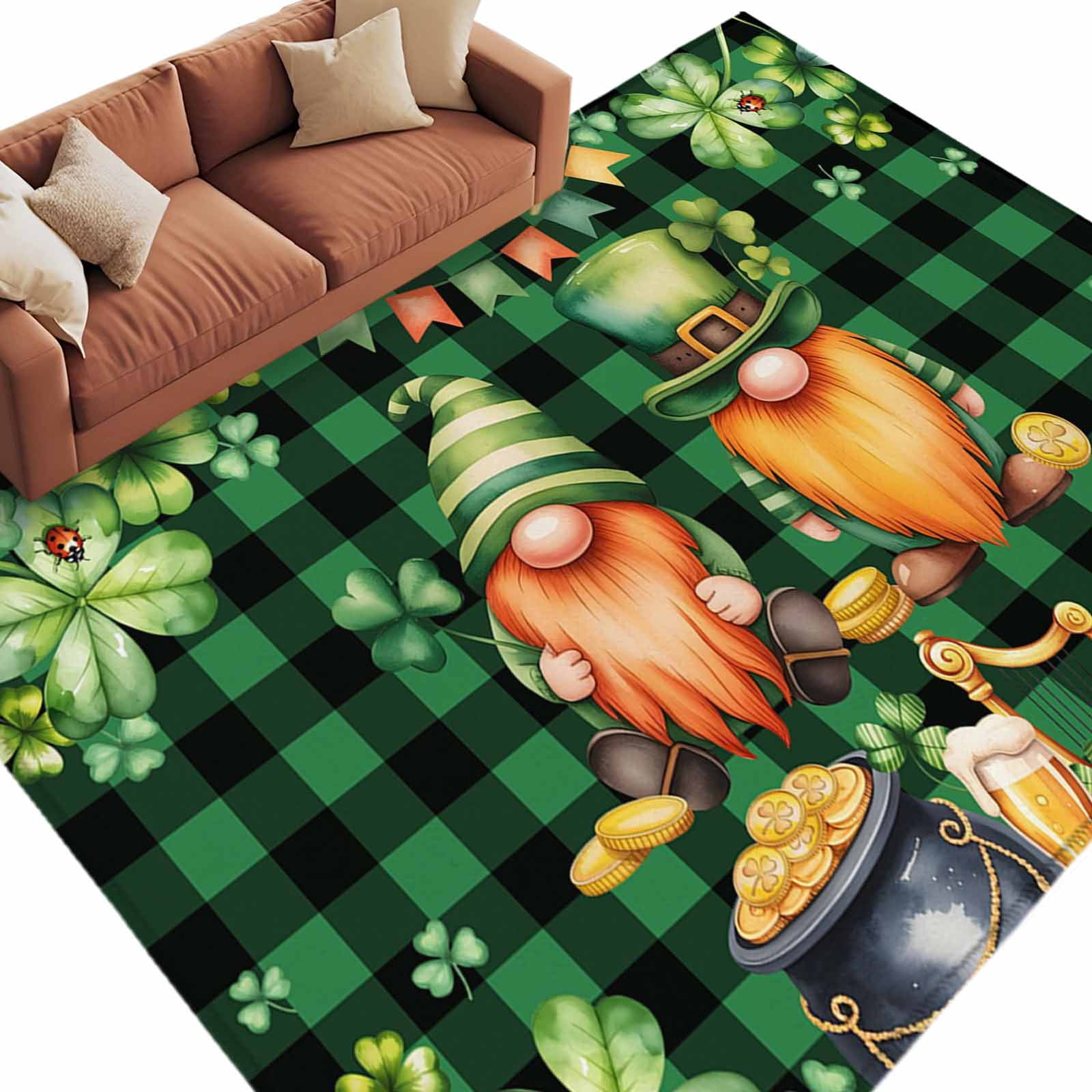Area Rug 72×108in, St. Patrick's Day Dwarf Shamrocks Floor Carpet ...