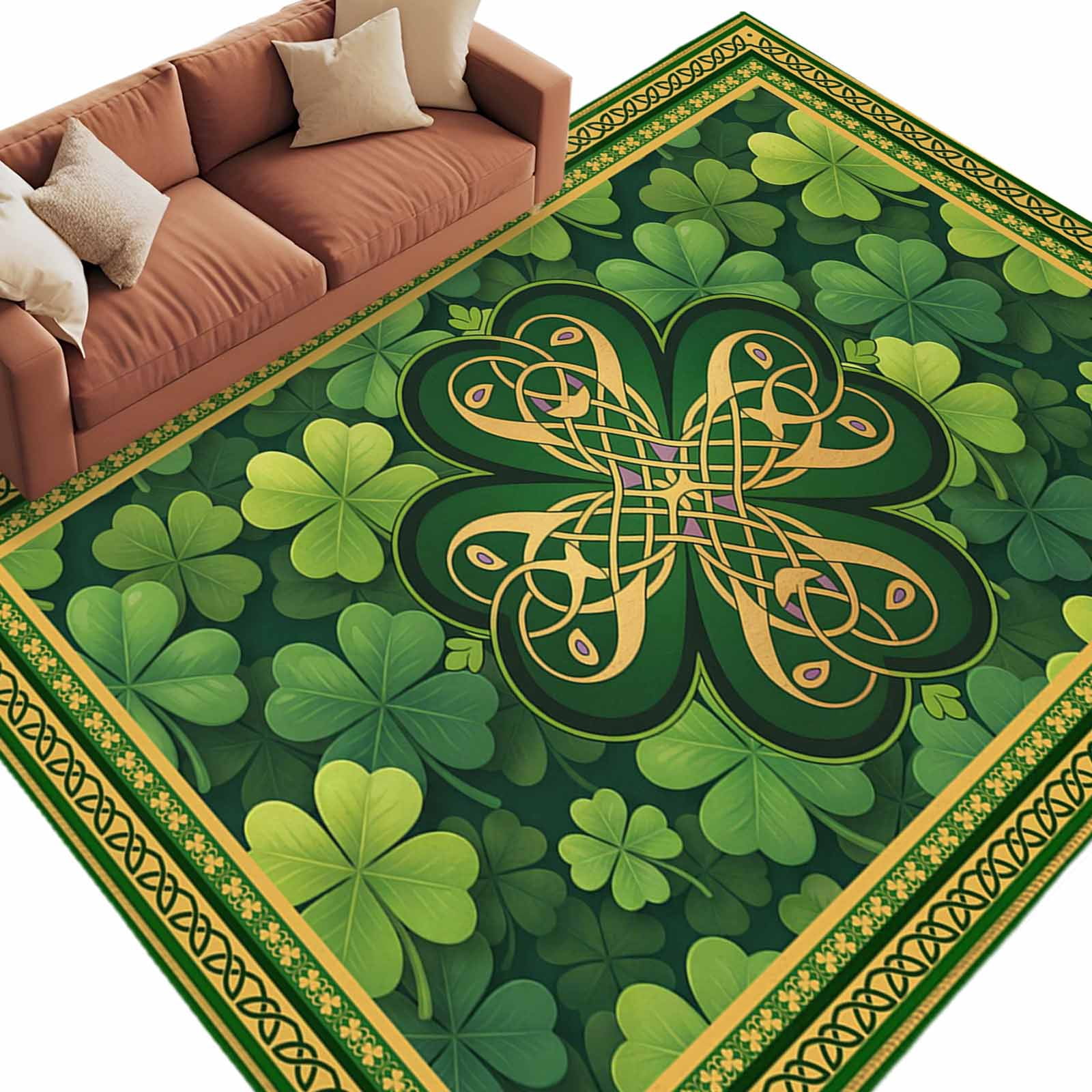 Area Rug 72×108in, St. Patrick's Day Green Clovers Leaf Floor Carpet ...
