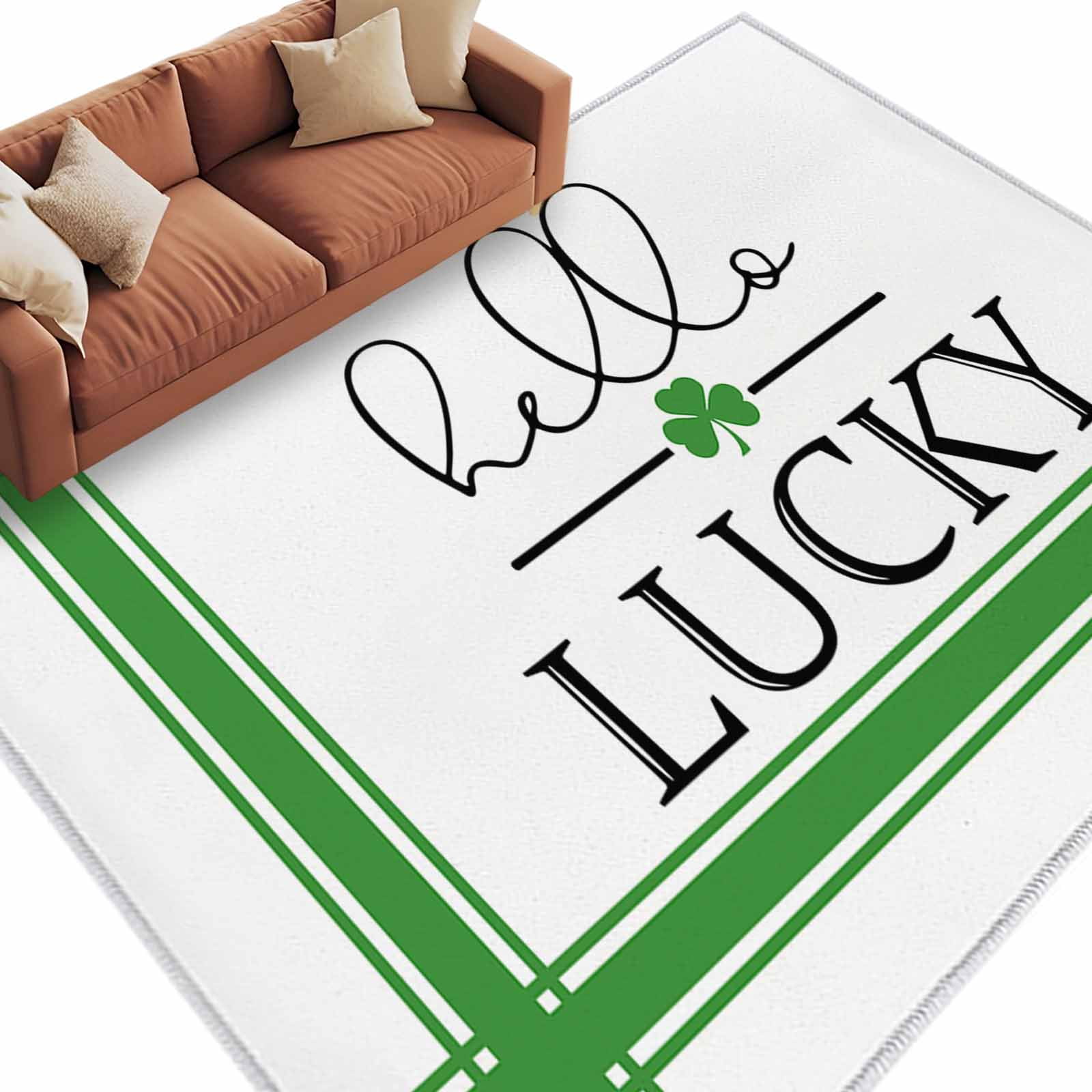 Area Rug 72×108in, St. Patrick's Day Lucky Quote Green Clover Leaf ...