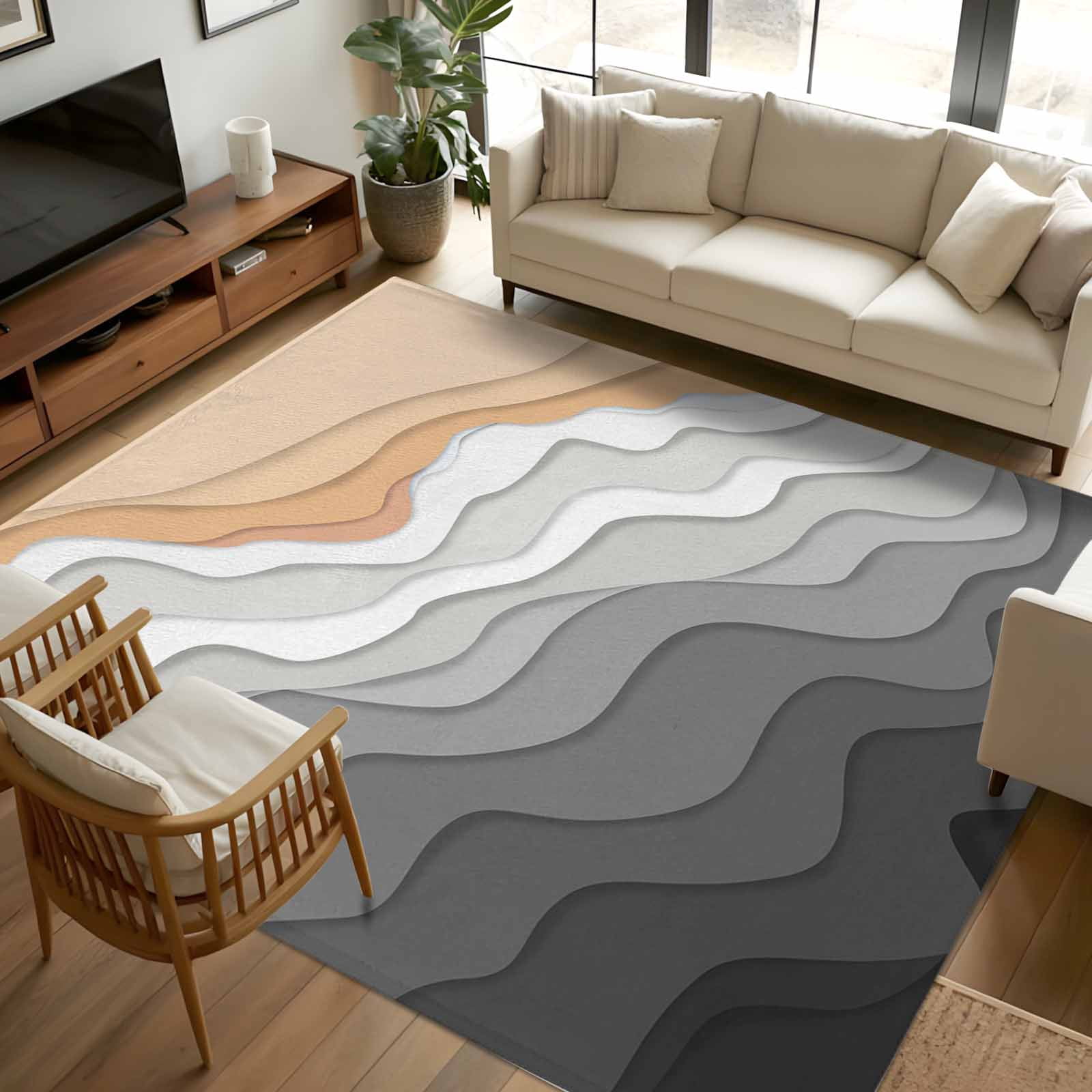 Area Rug 72×108in, Summer Beach Waves Abstract Art Floor Carpet Living ...
