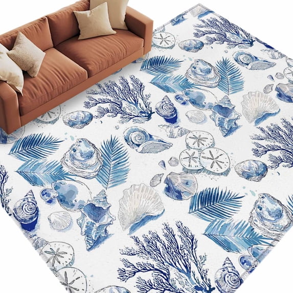 Area Rug 72×108in, Summer Corals Shells Seagrass Floor Carpet Living ...