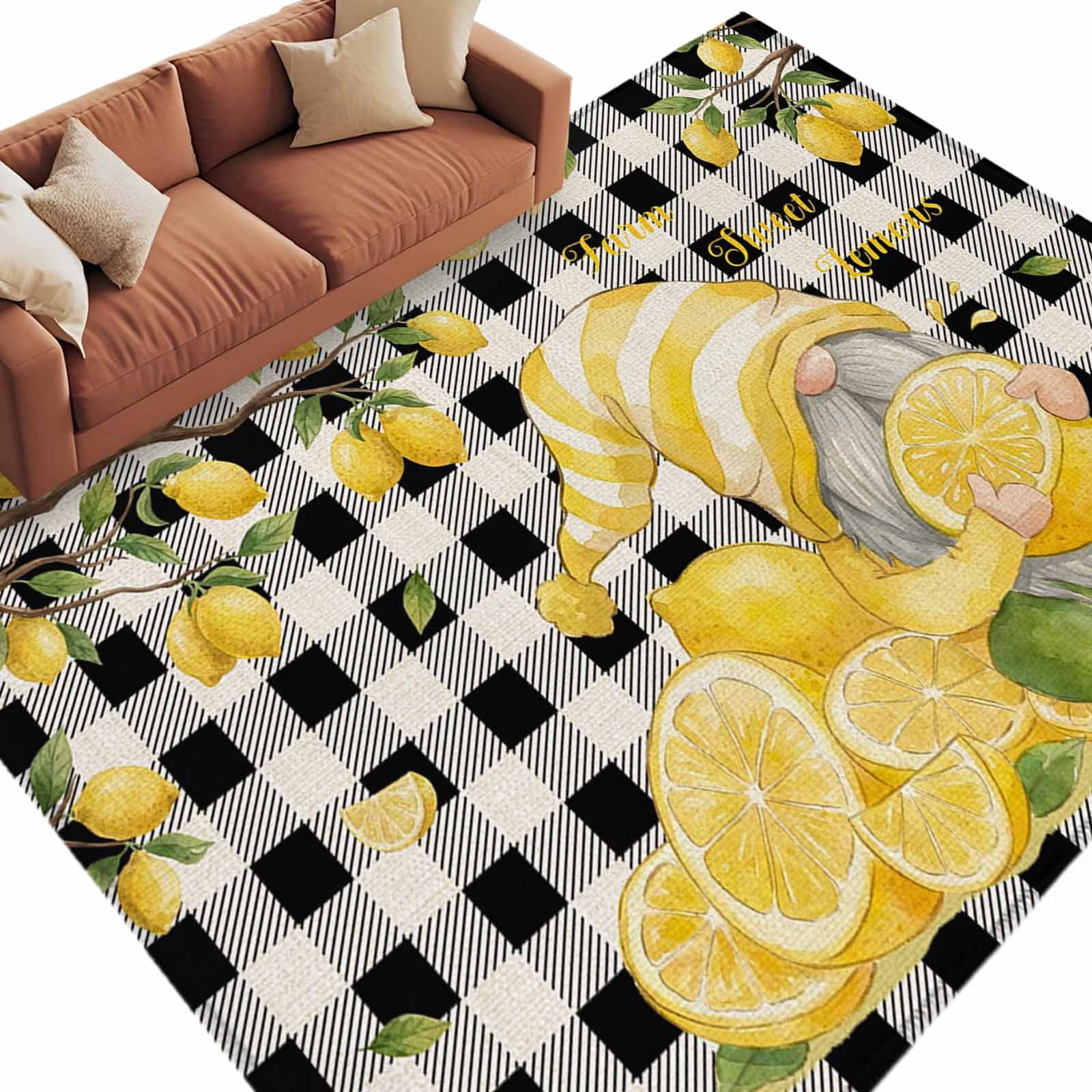 Area Rug 72×108in, Summer Farm Lemon Yellow Dwarf Floor Carpet Living ...