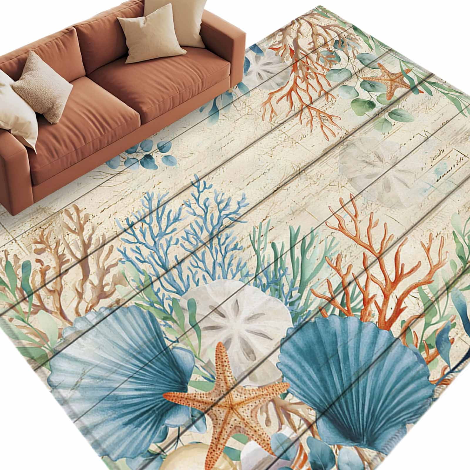 Area Rug 72×108in, Summer Marine Life Shell Floor Carpet Living Room ...