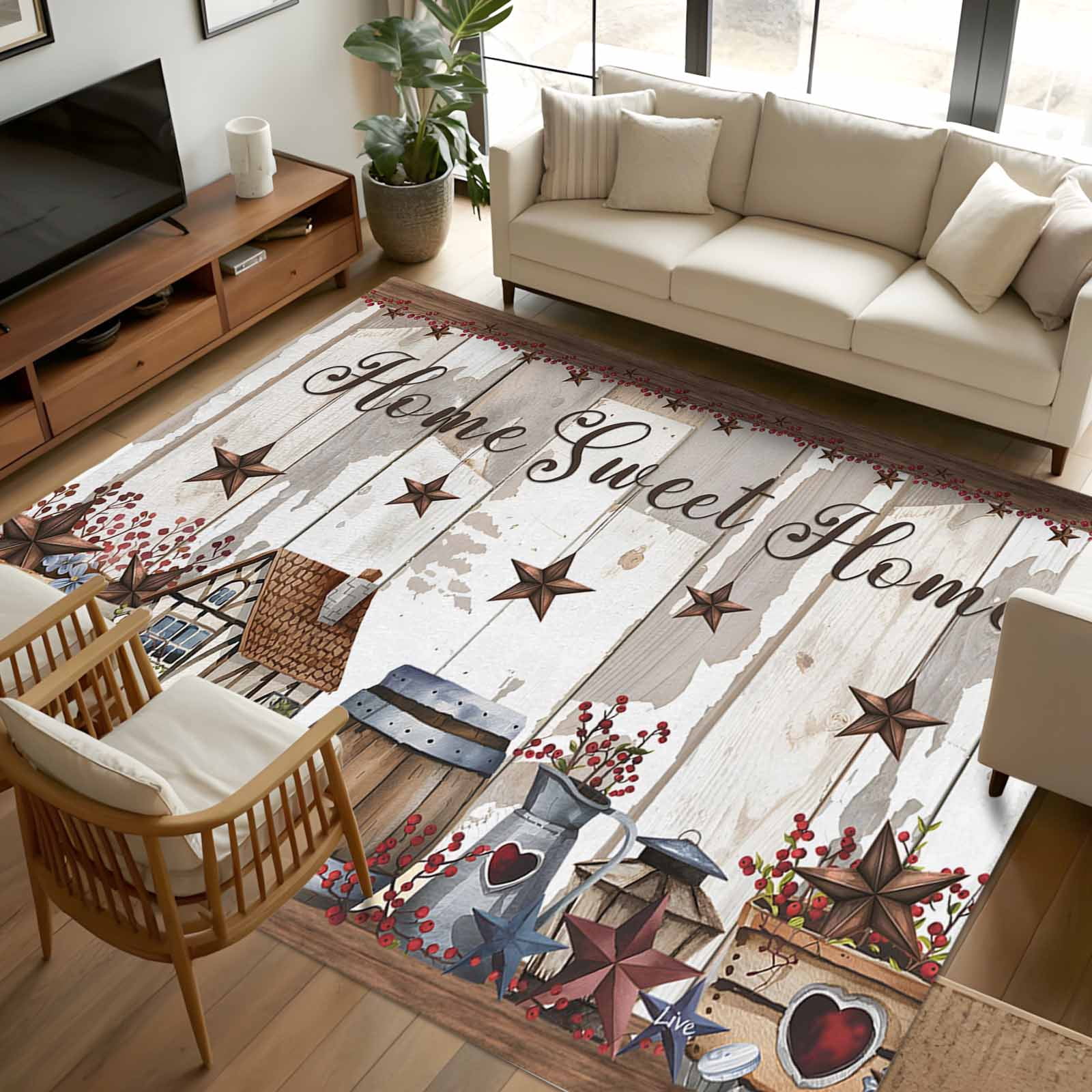Area Rug 72×108in, Sweet Home Country Star Floor Carpet Living Room Rug ...