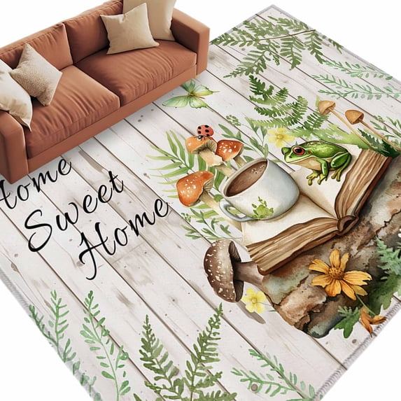 Area Rug 72×108in, Sweet Home Words Frog Floor Carpet Living Room Rug ...