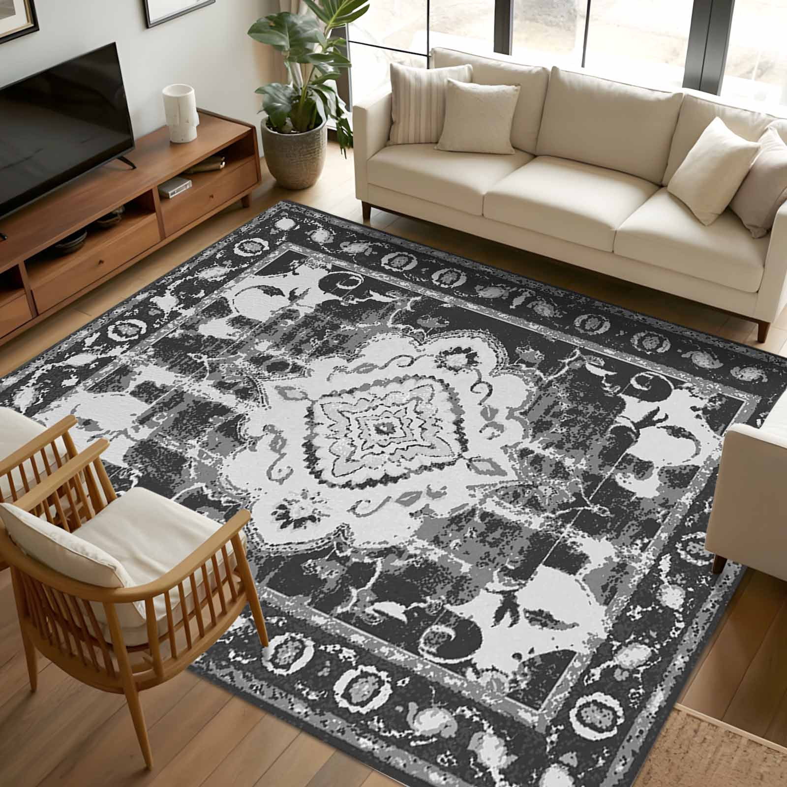 Area Rug 72×108in, Traditional Abstract Ethnic Floral Floor Carpet ...