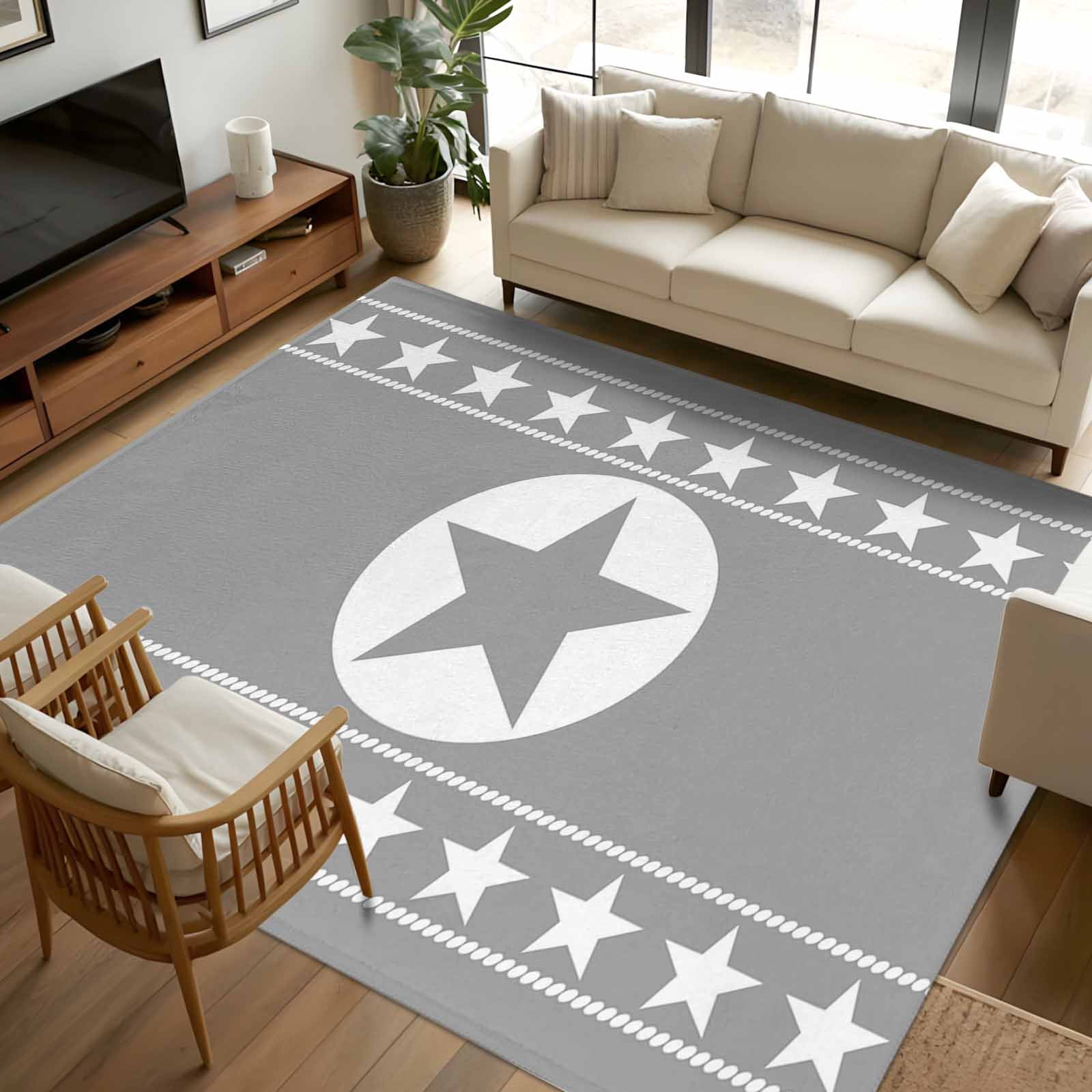 Area Rug 72×108in, Traditional Ethnic Star on Gray Floor Carpet Living ...