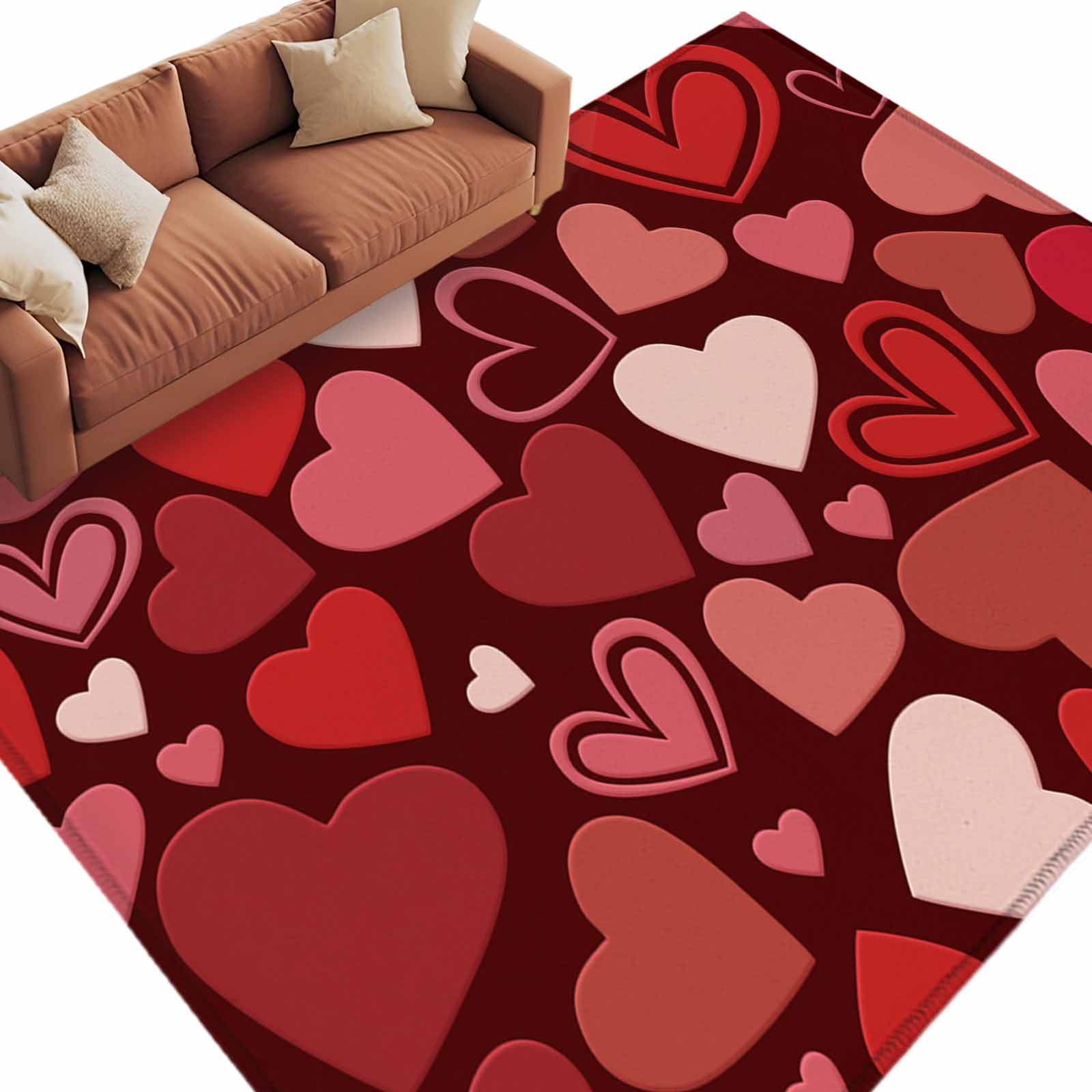 Area Rug 72×108in, Valentine's Day Red Heart Seamless Floor Carpet ...