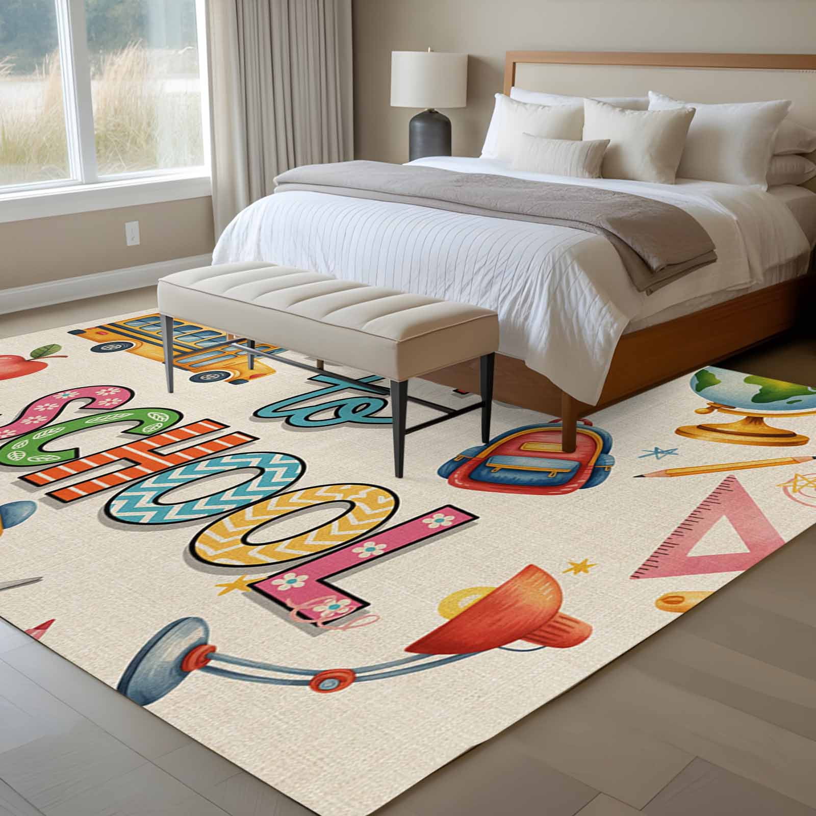 Area Rug 72×108in, Watercolor Back to School Season Floor Carpet Living ...