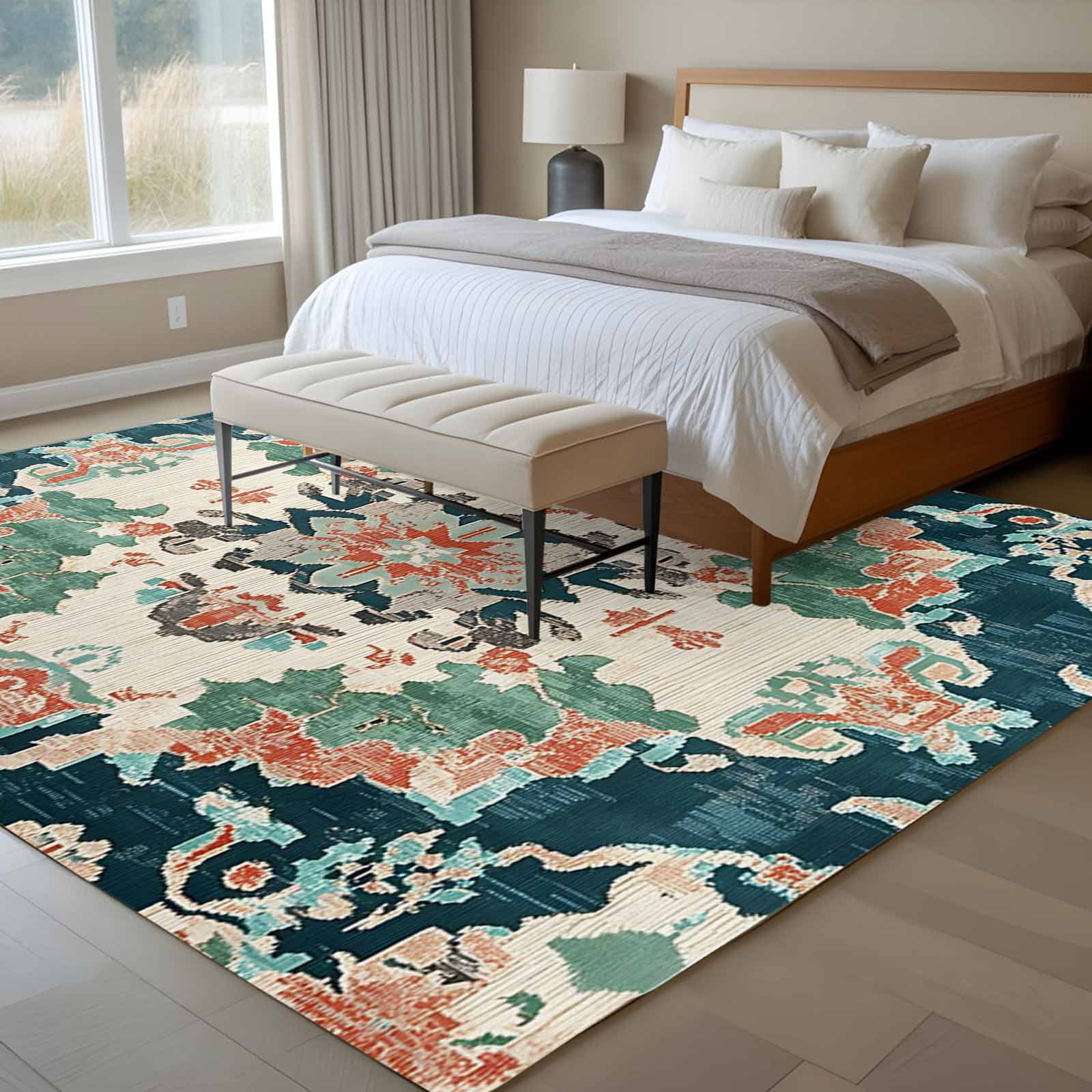 Area Rug 72×108in, Watercolor Medieval Flower Pattern Floor Carpet ...