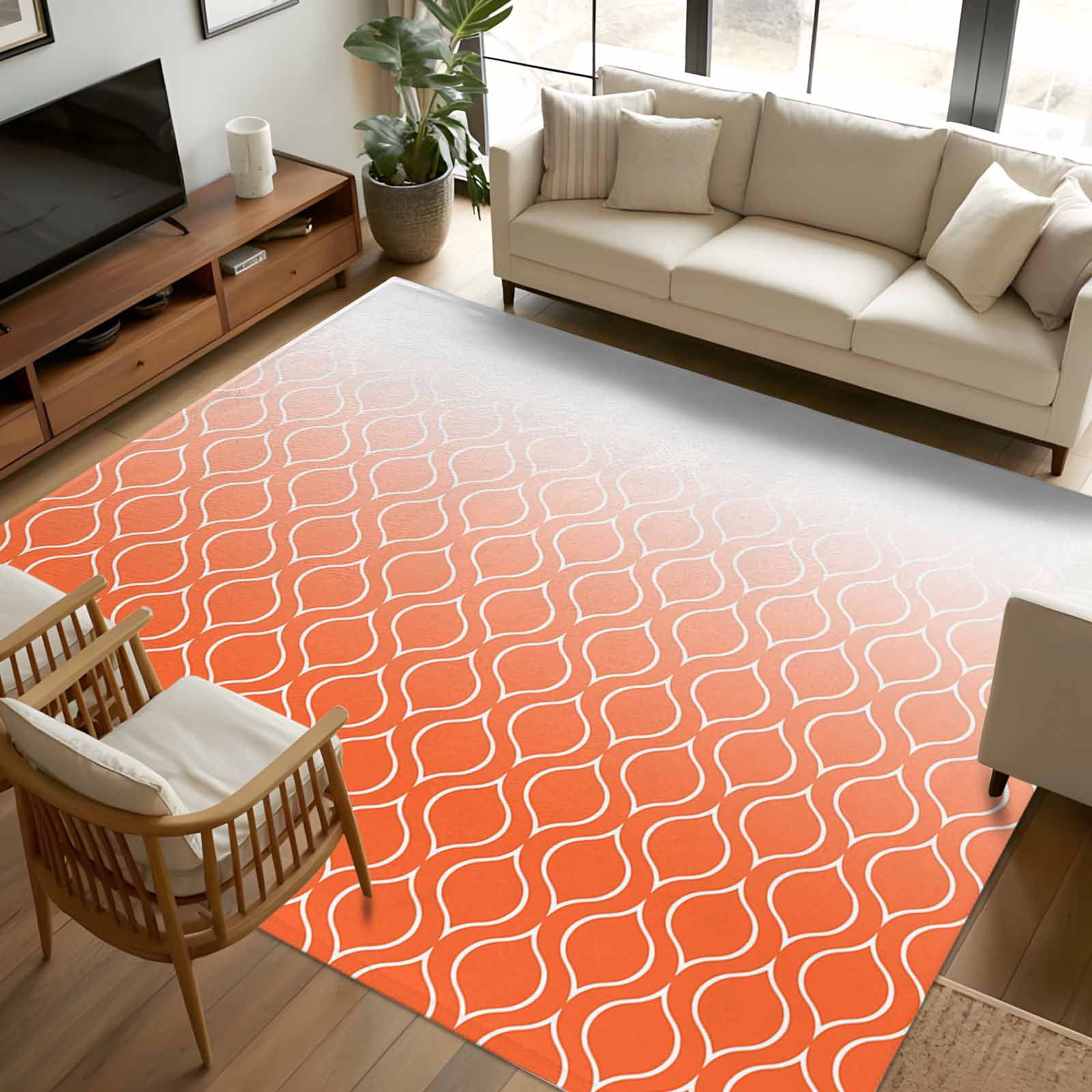 Area Rug 72×108in, Watercolor Orange Gradient Grid Floor Carpet Living ...