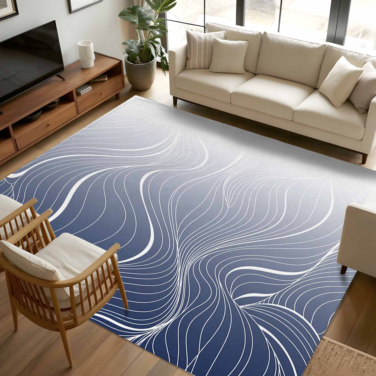 Area Rug 72×108in, Wave Line Purple White Gradient Geometric Stripes ...