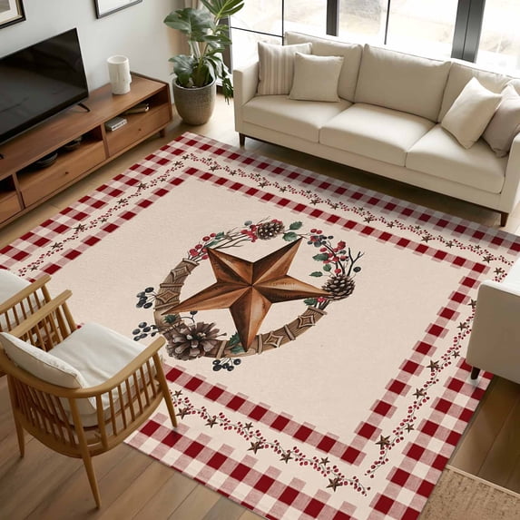 Area Rug 72×108in, Western Star Country Berry Wreath Floor Carpet ...