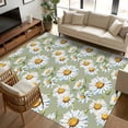 Area Rug 72×108in, White Daisy Flower Sage Green Floor Carpet Living ...