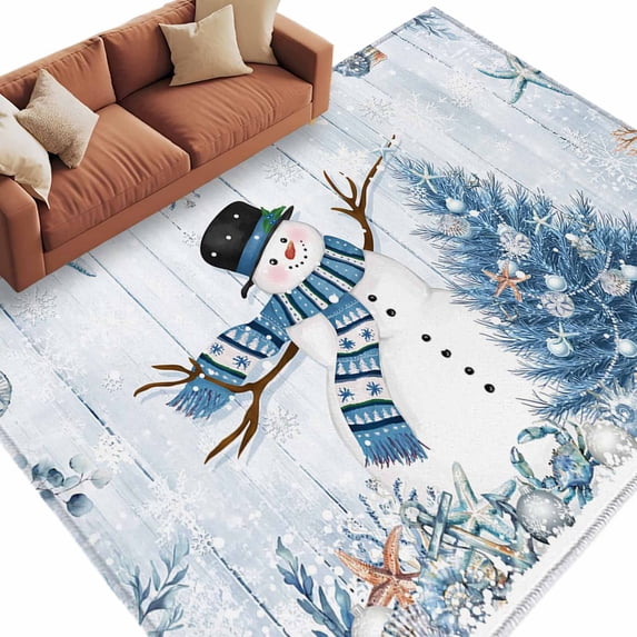 Area Rug 72×108in, Winter Snowman Pine Tree Floor Carpet Living Room ...