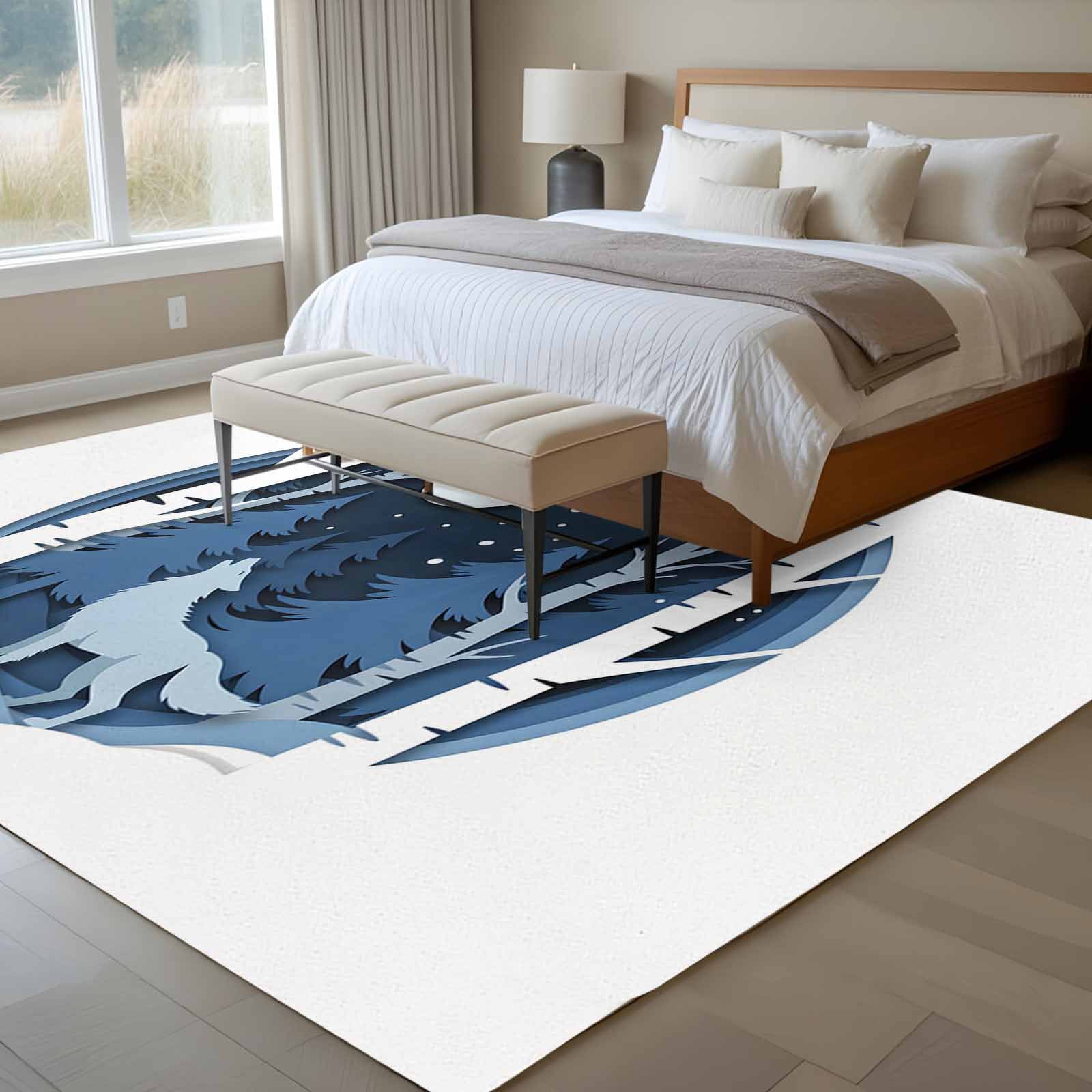 Area Rug 72×108in, Winter Wolves Blue Pine Tree Forest Floor Carpet ...