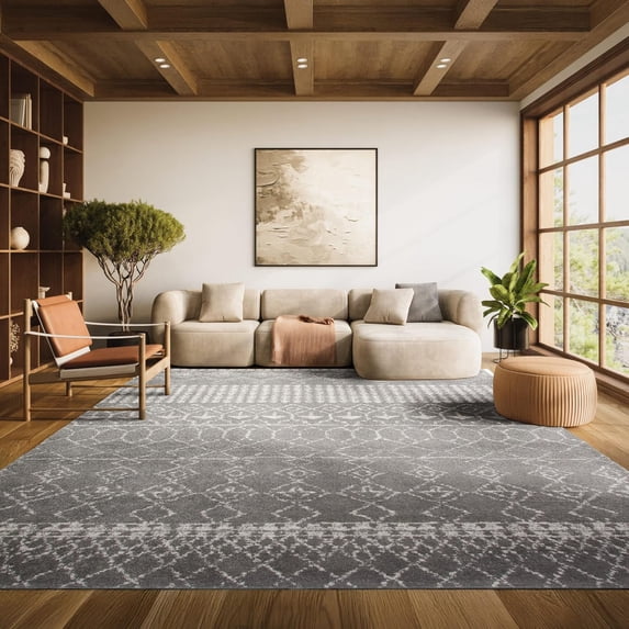Area Rug 8x10 - Tulum Collection - Large - Grey & Ivory, Moroccan Boho ...