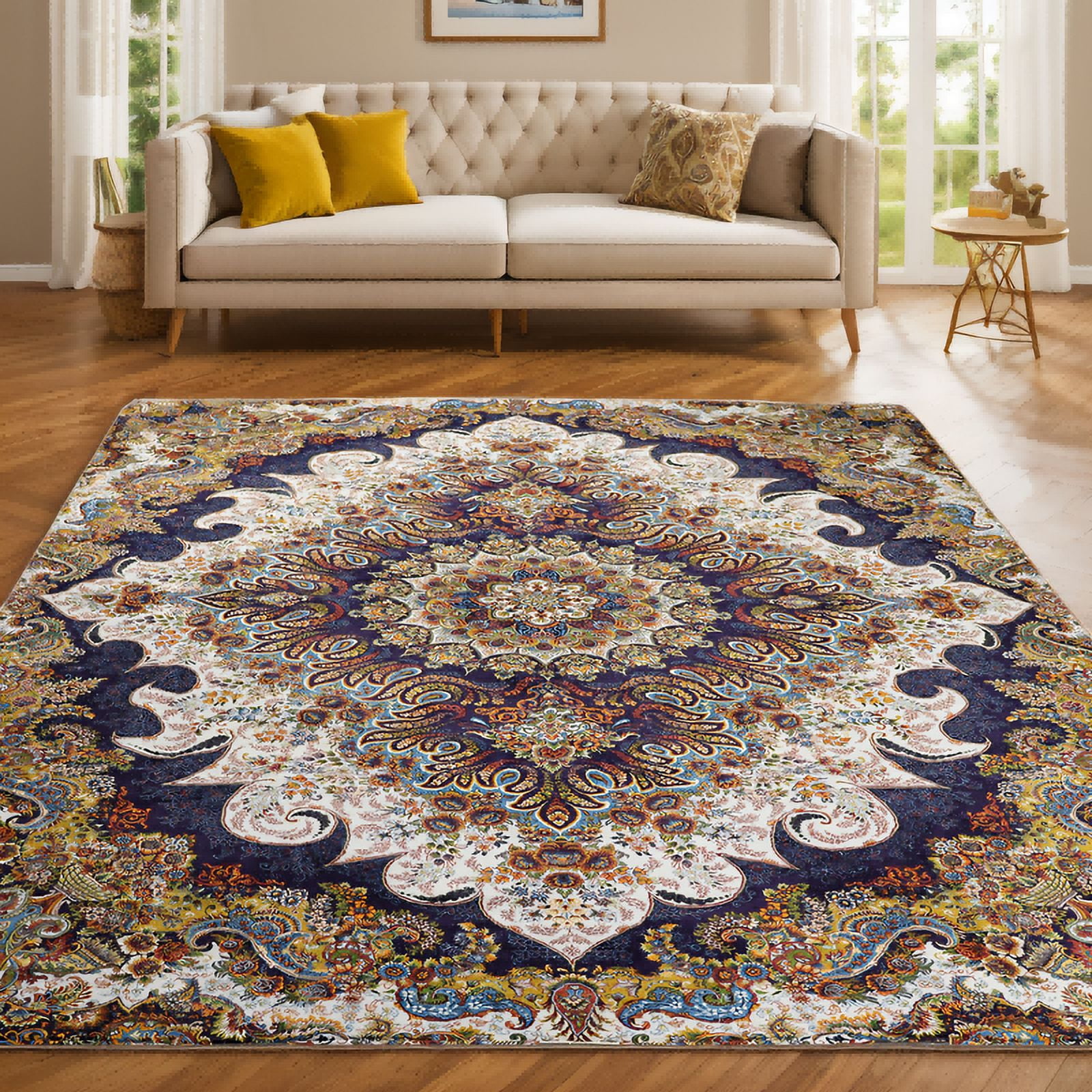 Area Rug 8x10 ft Living Room Area Rug Bohemian Washable Area Rugs with ...