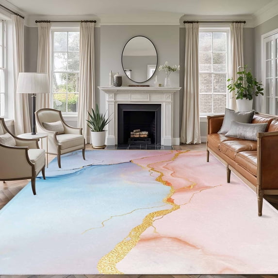 Area Rug 8x10ft Geometric Golden Wave Line Area Rugs Washable Low Pile ...