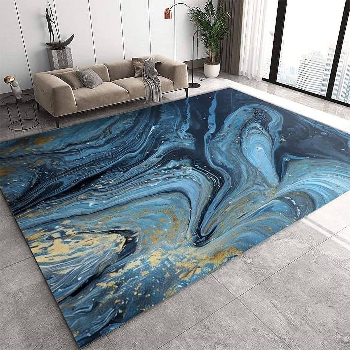 Area Rug Abstract Marble Texture Living Room Rug Blue Marble Texture ...