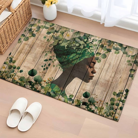 Area Rug African-American Women Plant on Wooden Soft Rectangle Area ...