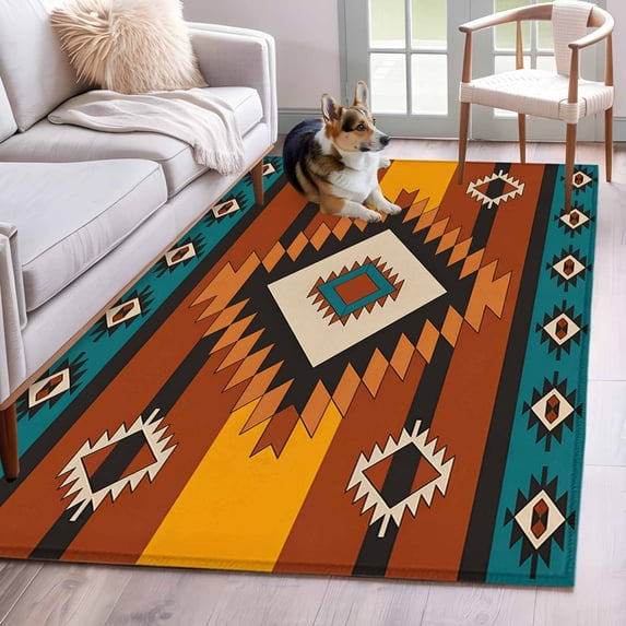 Area Rug Aztec Tribe Ethnic Style Rectangle Area Rugs Washable Rug for ...