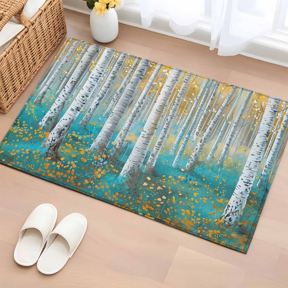 Area Rug Birch Tree Forest Retro Oil Painting Art Soft Rectangle Area ...