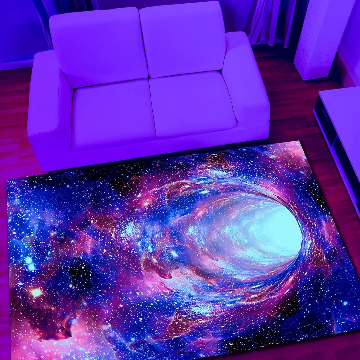 Area Rug Black Light, UV Reactive 3D Space Rug, Glow in The Dark ...