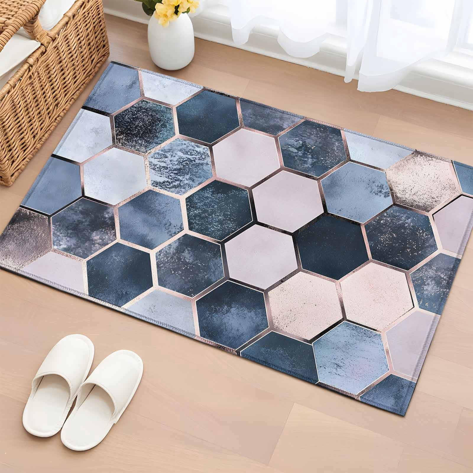 Area Rug Blue Lattice Hexagon Color Block Soft Rectangle Area Rugs ...