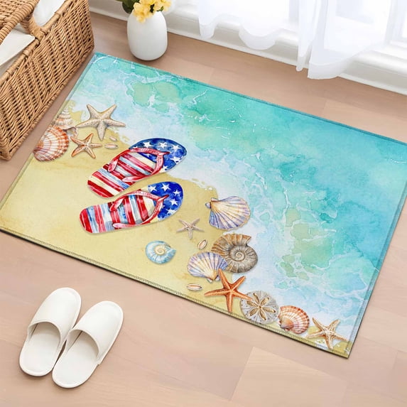 Area Rug Blue Ocean Coastal Slippers USA Flag Soft Rectangle Area Rugs ...