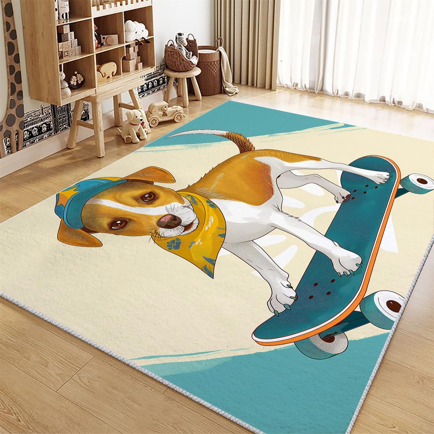 Area Rug, Cartoon Animal Dog, Skateboard Washable Non-Slip Rectangle ...