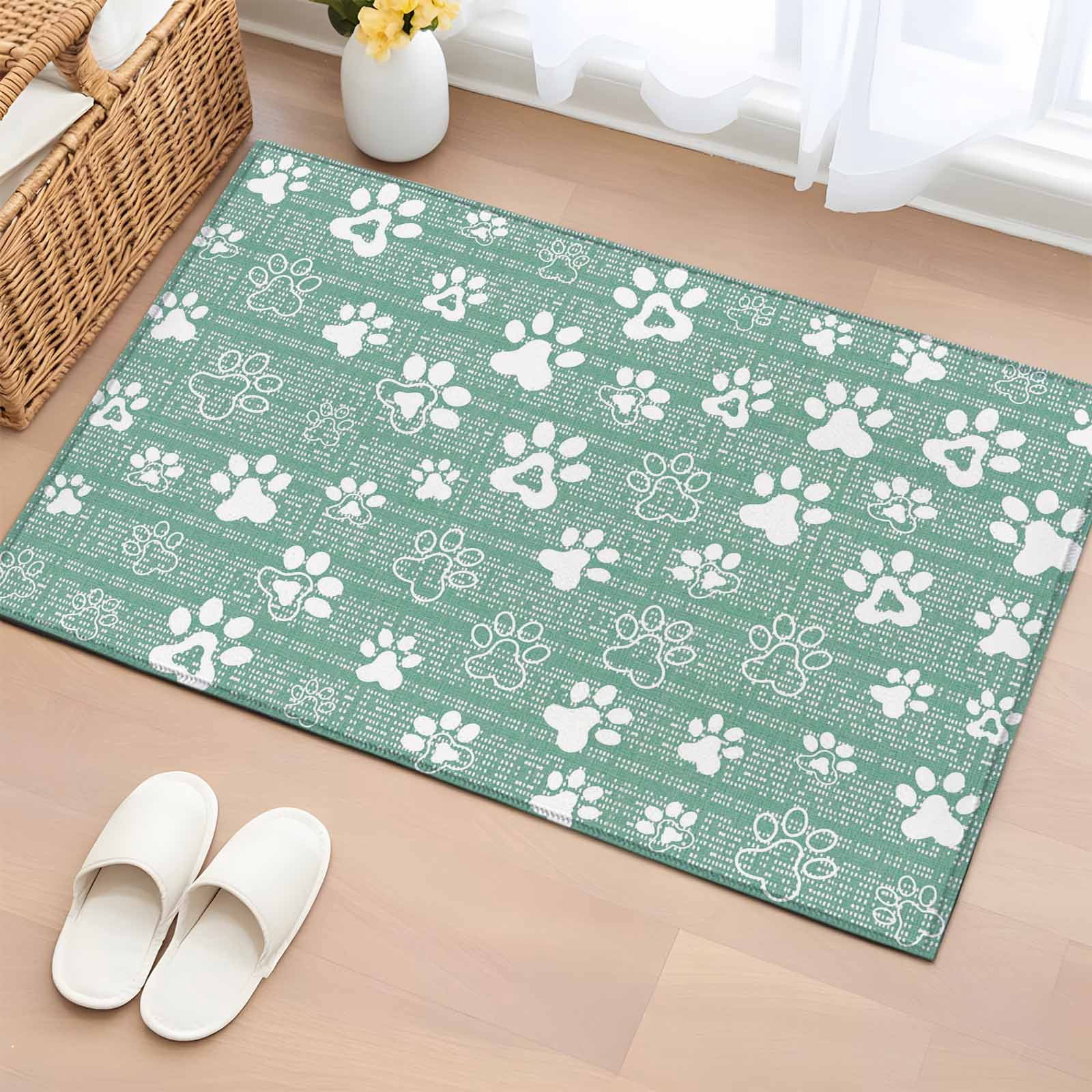 Area Rug Cartoon Dog Paw Navy on Green Rectangle Area Rugs Washable Rug ...