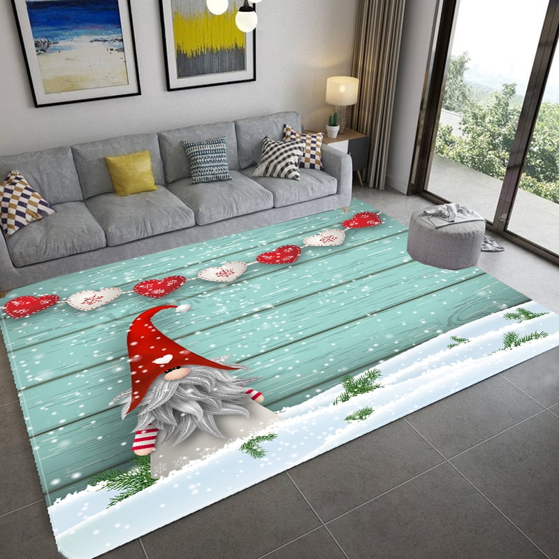 Area Rug Christmas Carpet Decor Cartoon Santa Claus Snowman Living Room ...