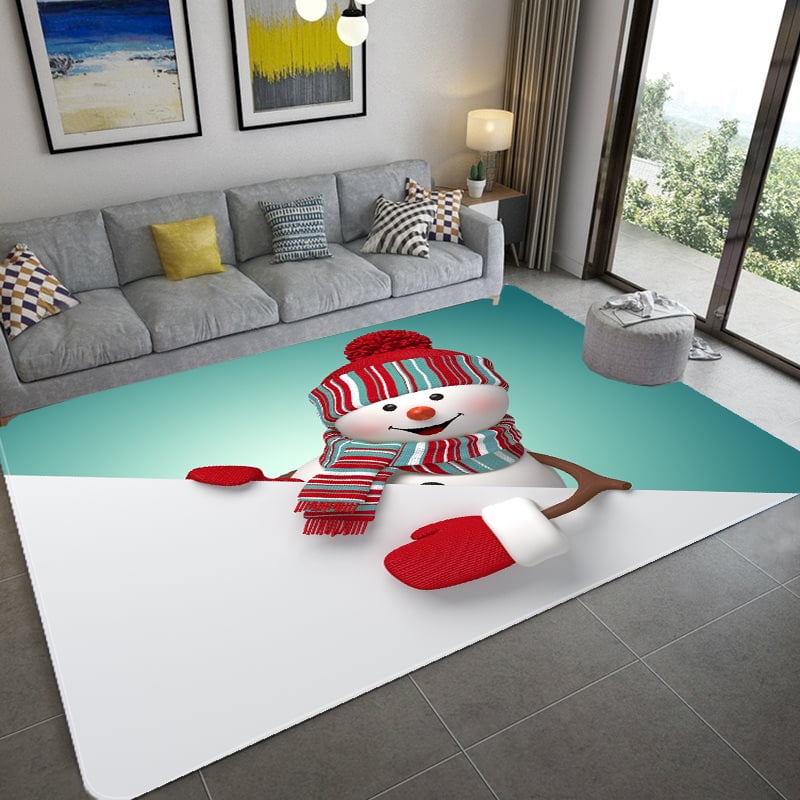 Area Rug Christmas Carpet Decor Cartoon Santa Claus Snowman Living Room ...