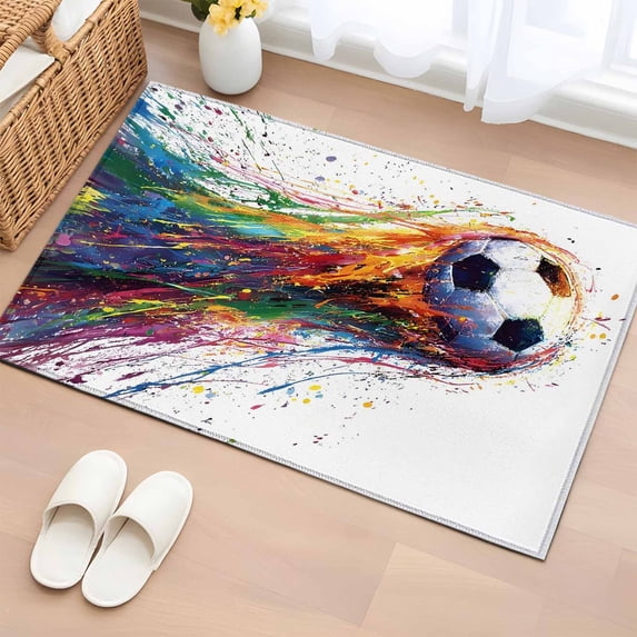 Area Rug Colorful Soccer Ball Rectangle Area Rugs Washable Rug for ...