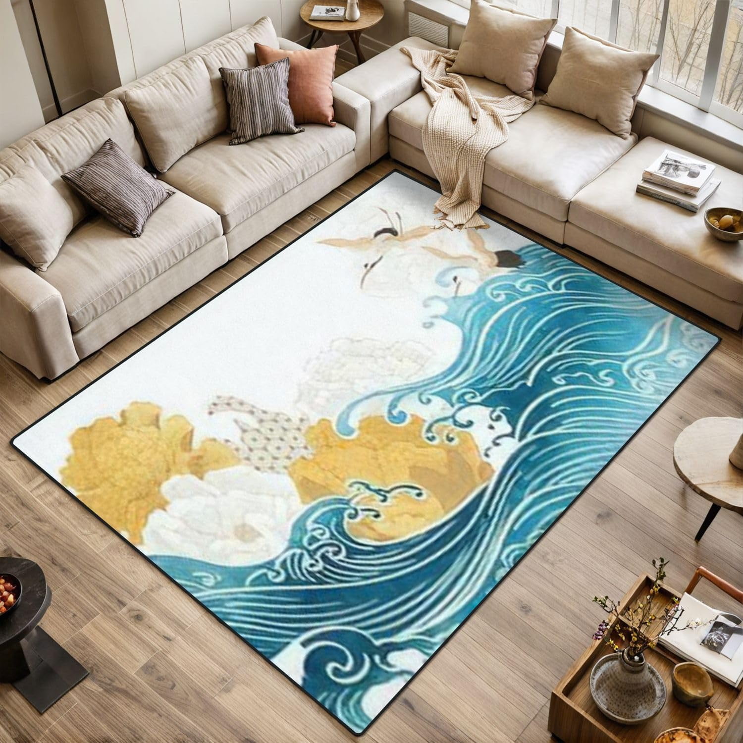 Area Rug Crane Birds Japanese Watercolor Texture Painting Texture ...