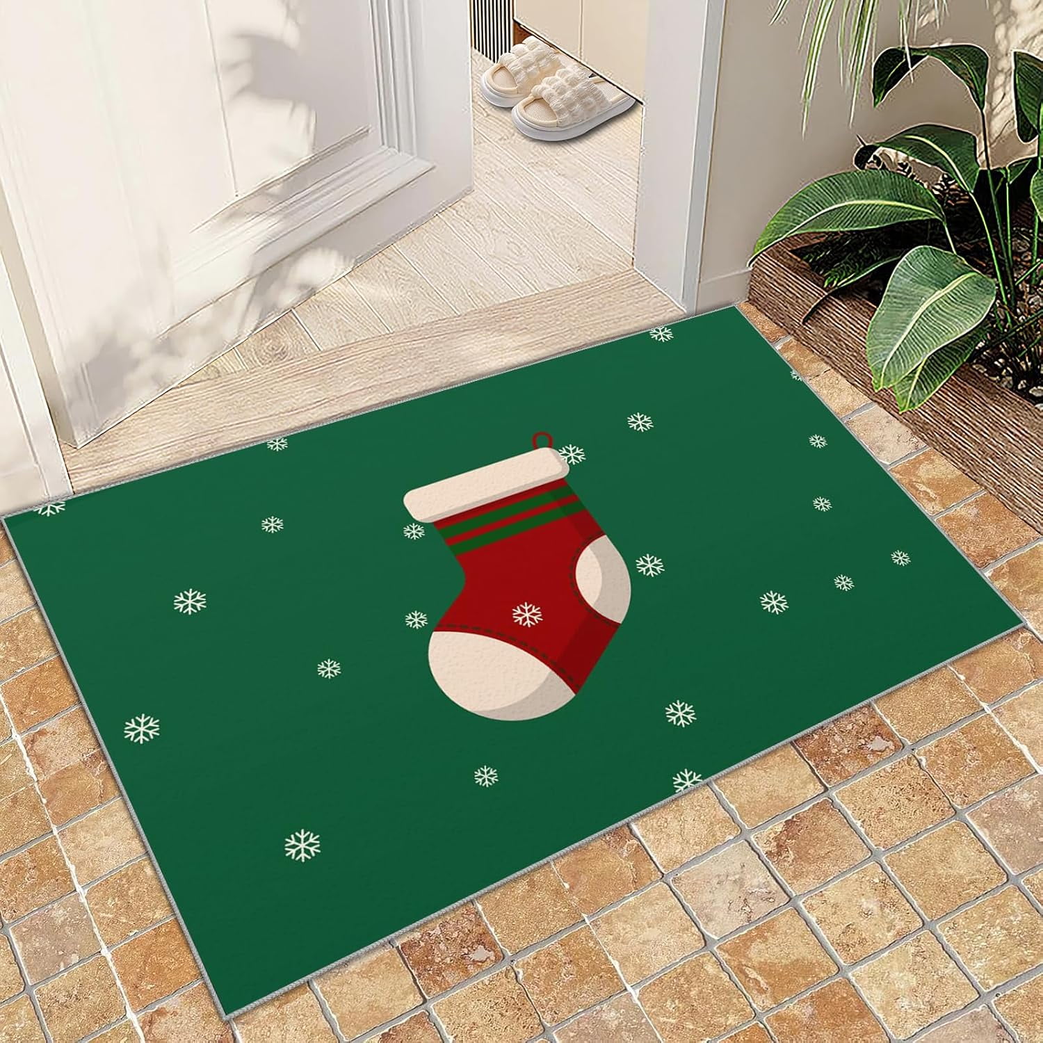 Area Rug Cute Christmas Socks Print Entryway Rug Snowflake Door Mat ...